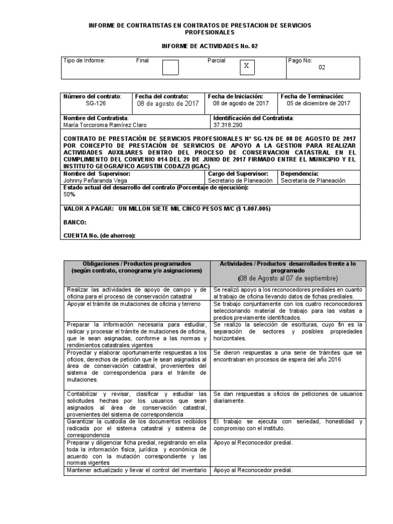 Informe Prestación de Servicios Profesionales-Torco | PDF | Business