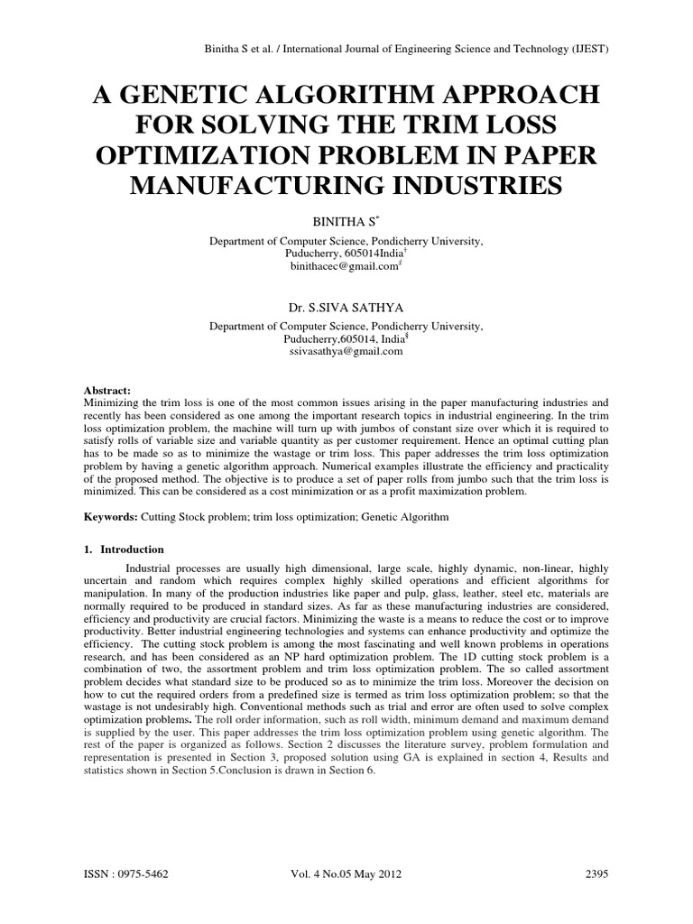 A Genetic Algorithm Approach For Solving The Trim Loss Optimization ...