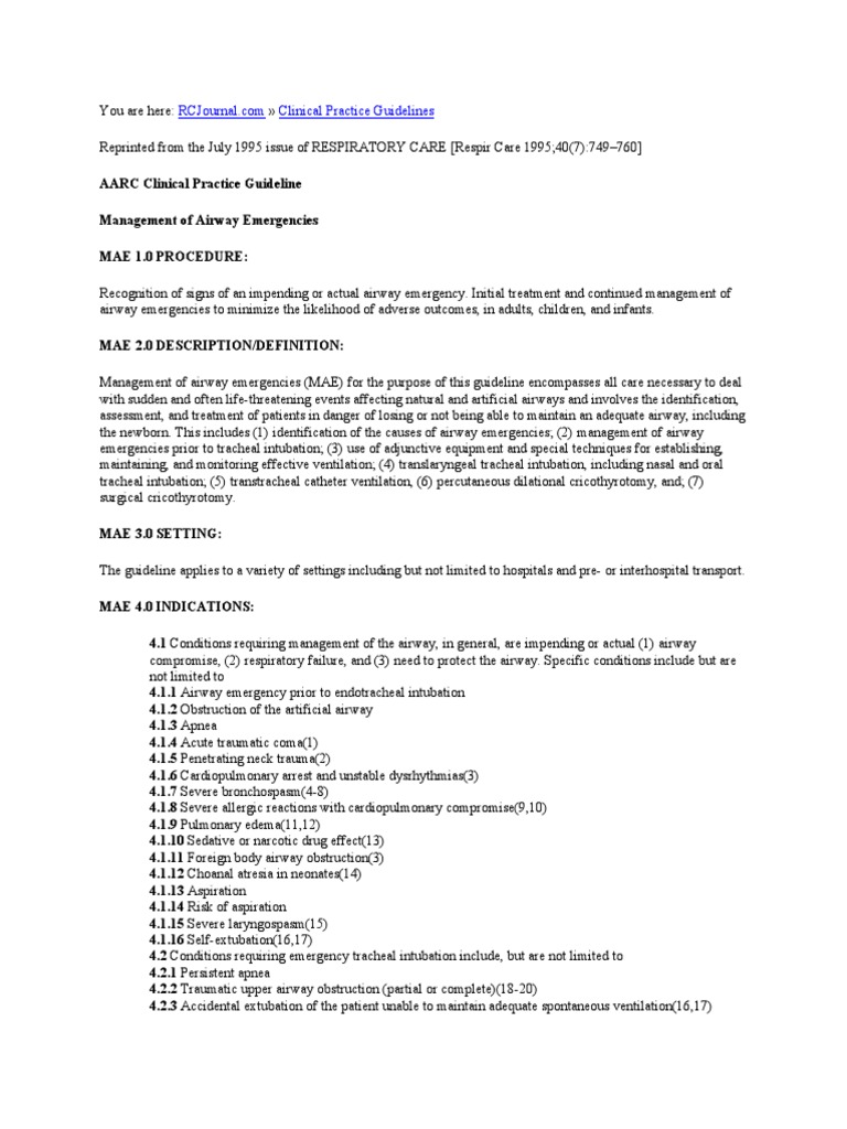 AARC Clinical Practice Guideline - Management of Airway Emergencies ...