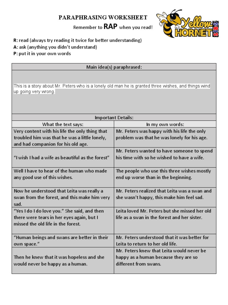 Paraphrasing Worksheet Allison Briones | PDF