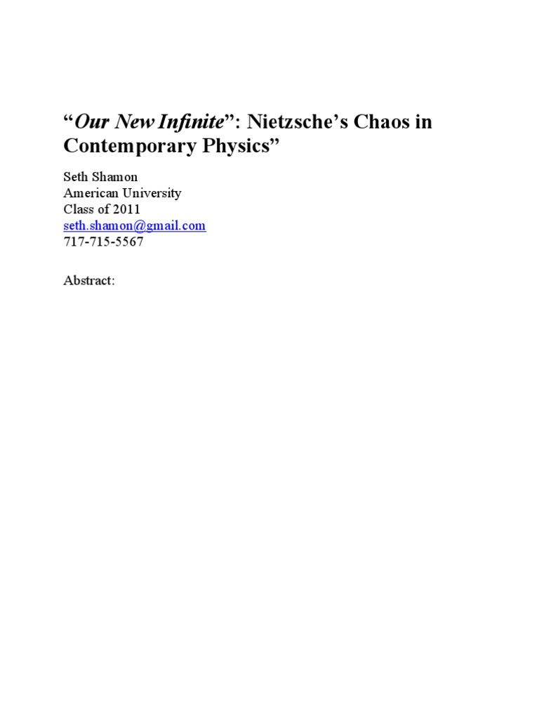 "Our New Infinite": Nietzsche's Chaos in Contemporary Physics" | PDF | Indeterminism | Determinism