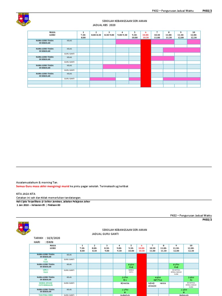Jadual Guru KBS | PDF