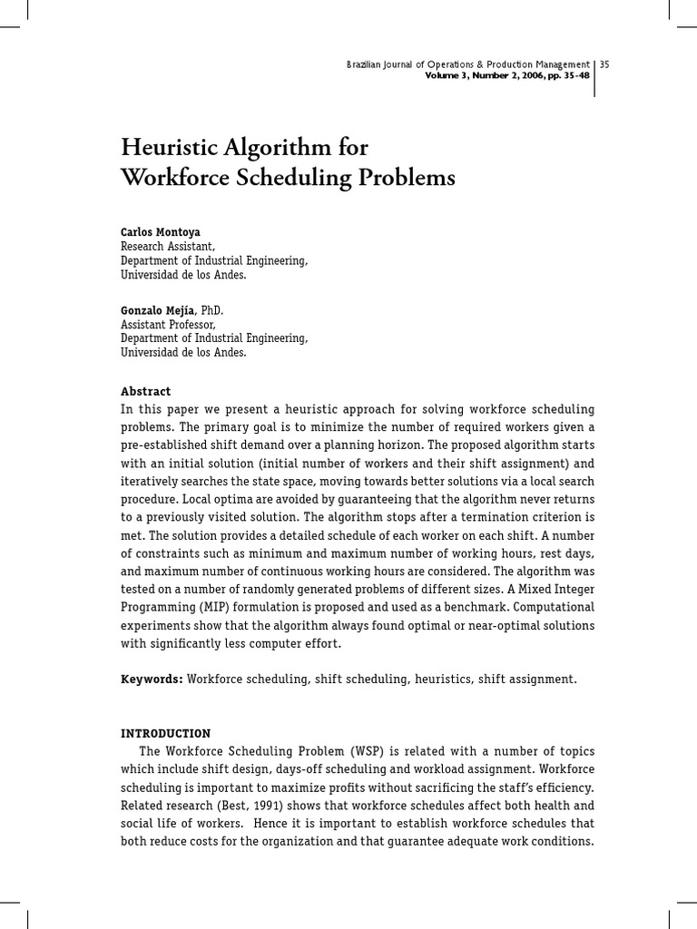 Heuristic Algorithm For Workforce Scheduling Problems PDF | PDF | Scheduling (Production ...
