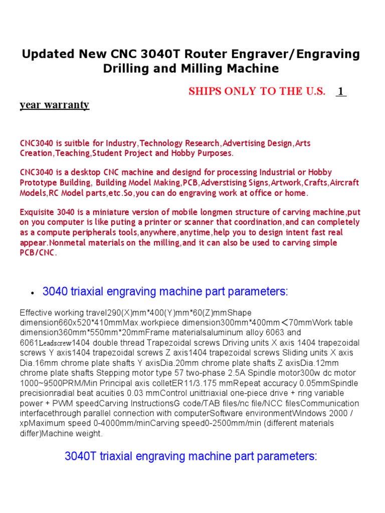 Updated New CNC 3040T Router Engraver | PDF | Numerical Control ...