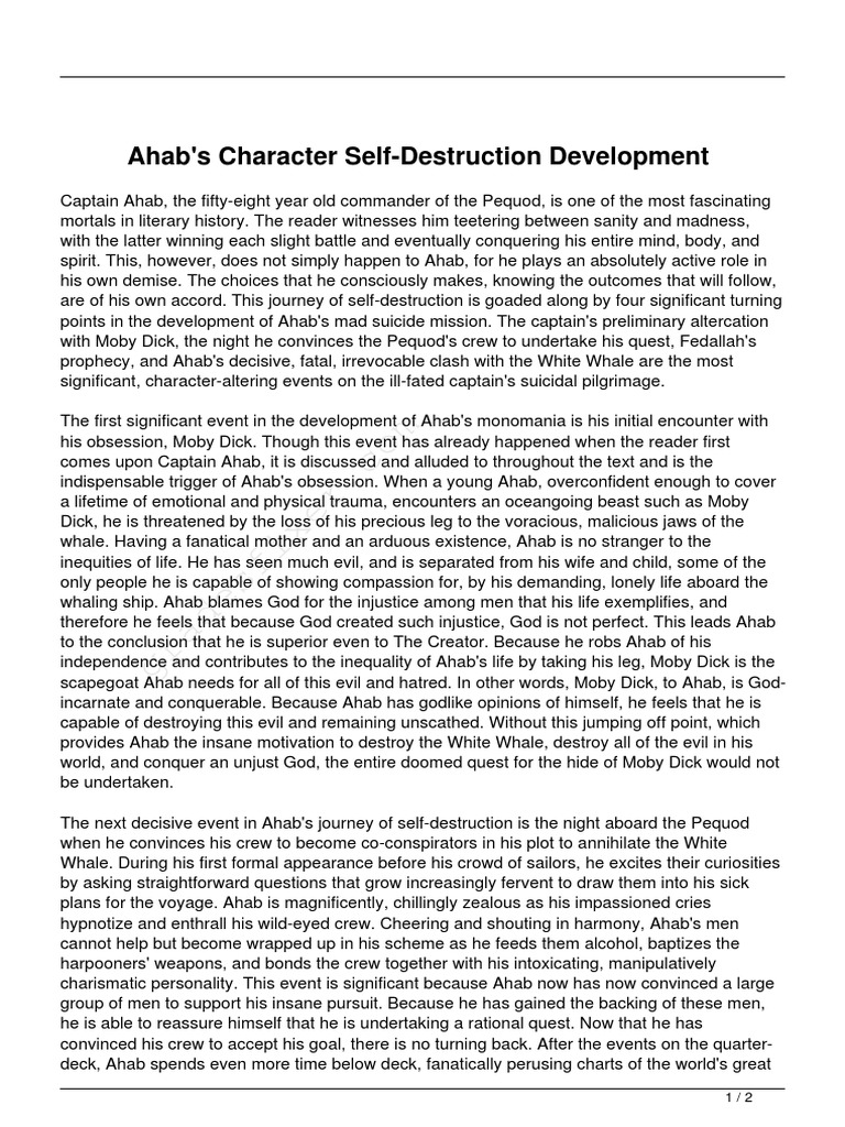 Ahab's Character Self-Destruction Development | PDF | Captain Ahab ...
