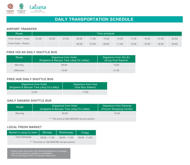 Daily Transportation Schedule: Airport Transfer | PDF