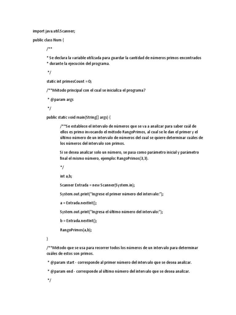 Código Números Primos Java | PDF | Java (lenguaje de programación) | Programación de computadoras