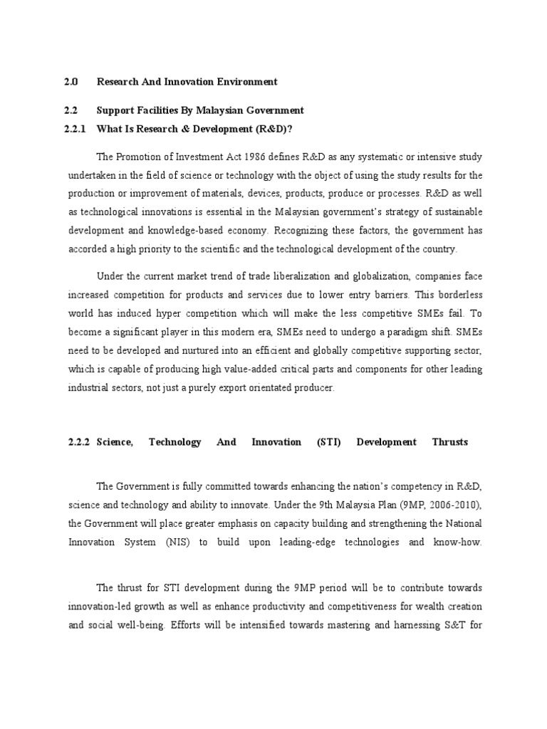 2.0 Research and Innovation Environment 2.2 Support Facilities by ...