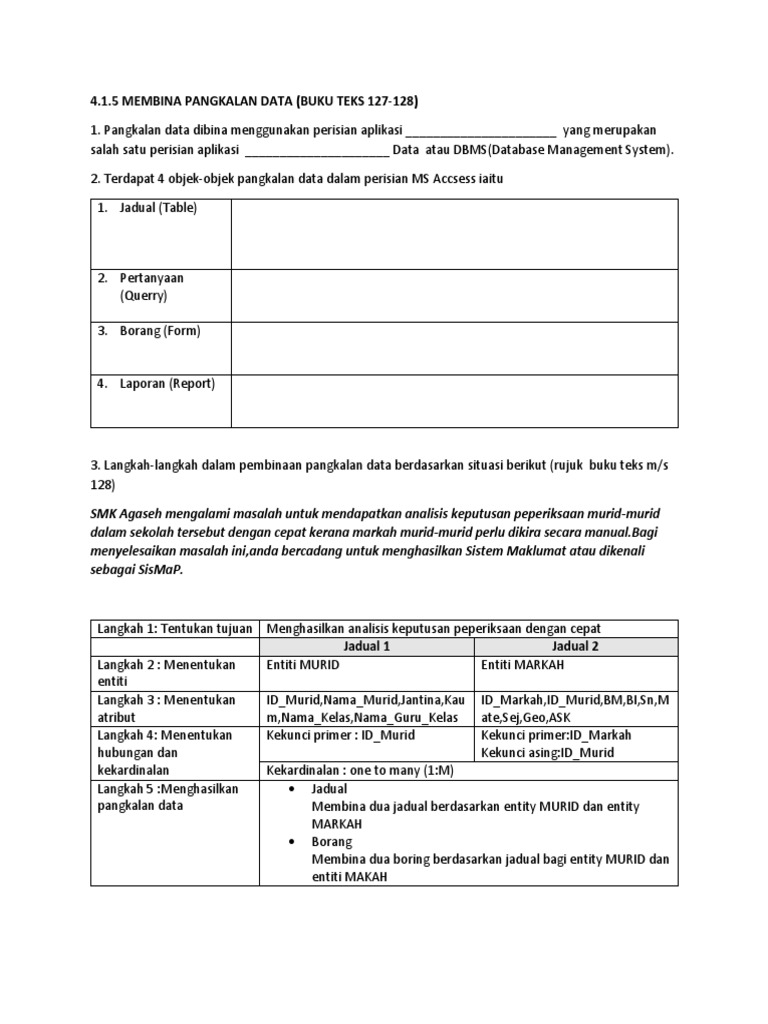 Nota Dan Latihan 4.1.5 Membina Pangkalan Data | PDF
