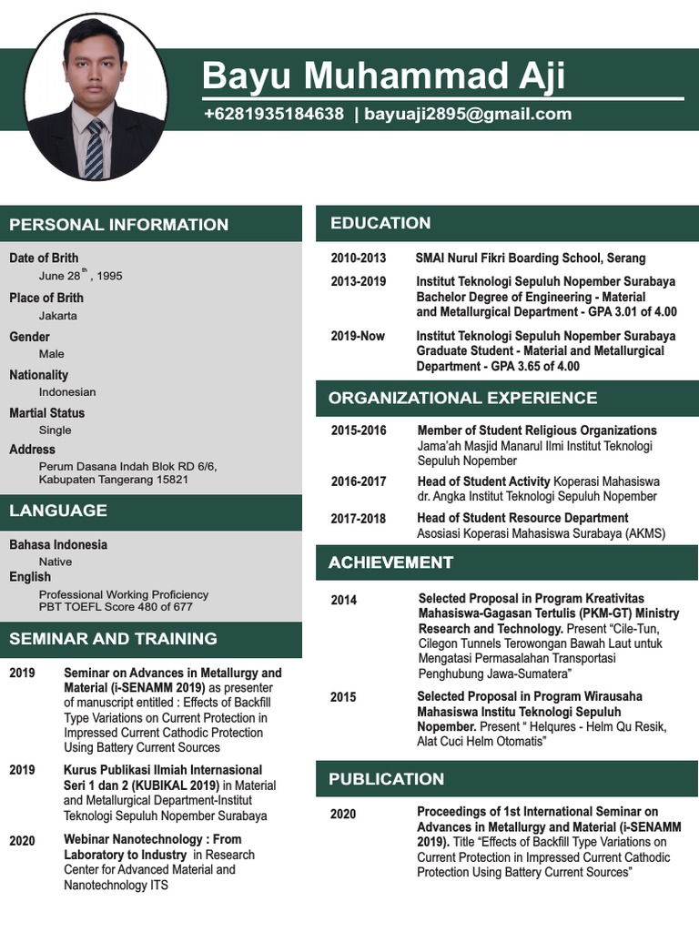 Bayu Muhammad Aji - Curriculum Vitae | PDF | Corrosion | Applied And ...