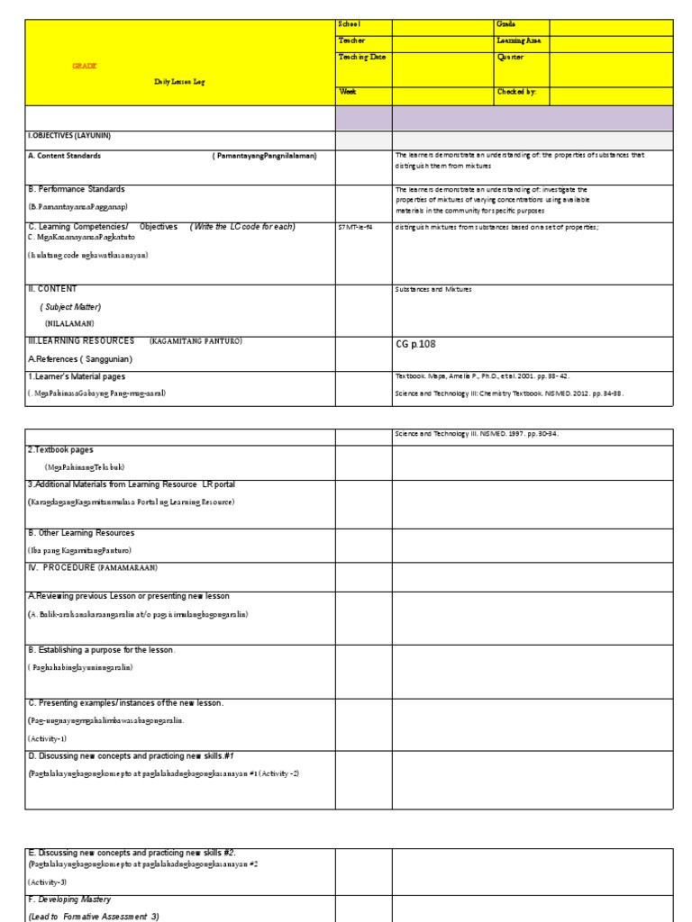 Daily Lesson Log Template Example | PDF | Differentiated Instruction ...