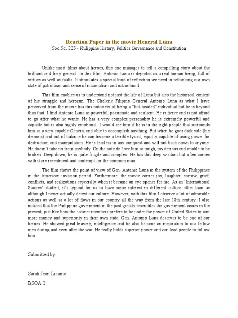 Reaction Paper in The Movie Heneral Luna: Soc - Sci 223 | PDF | Hero ...