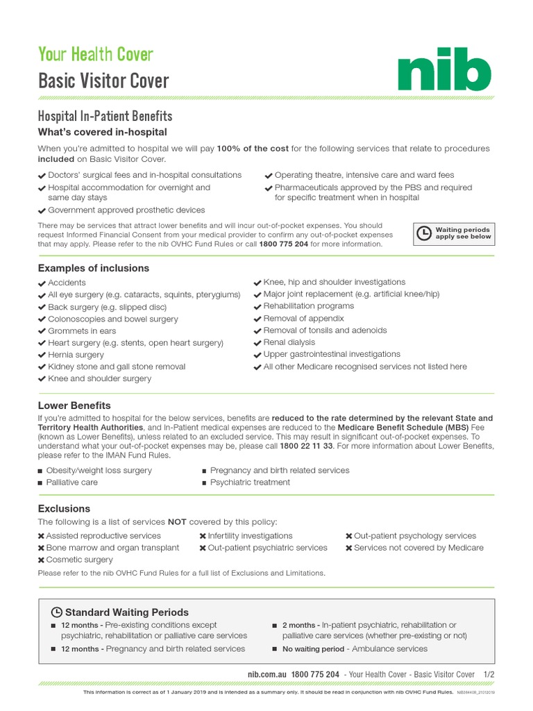 Basic Visitor Cover Factsheet | PDF | Hospital | Surgery