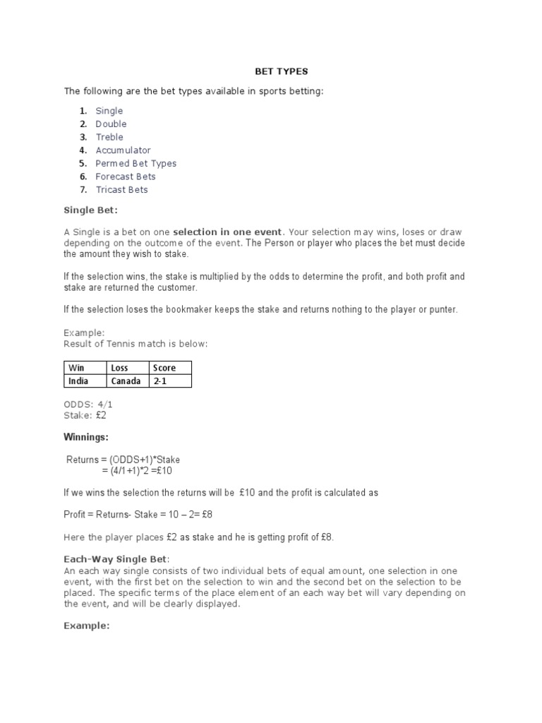Single Double Treble Accumulator Permed Bet Types Forecast Bets Tricast ...