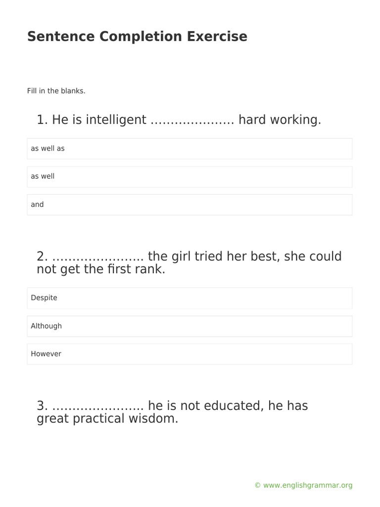 Sentence Completion Exercise | PDF | Career & Growth | Self-Improvement