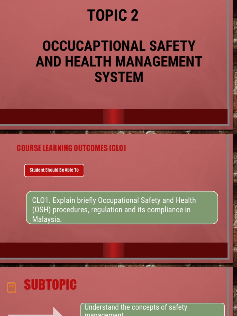 Topic 2 OSH MANAGEMENT SYSTEM DUW10022 | PDF | Occupational Safety And ...