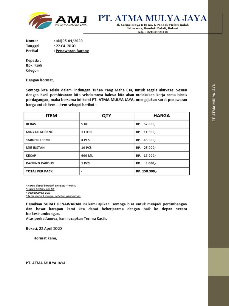 Surat Penawaran Format | PDF