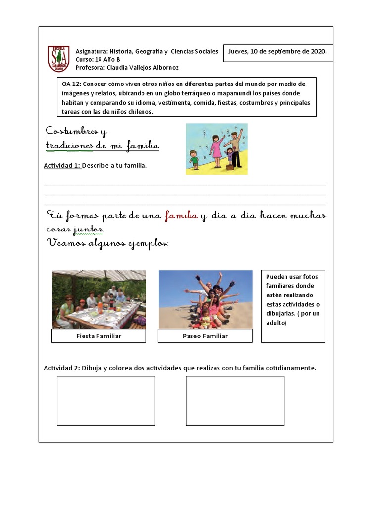 Actividades sobre Costumbres Familiares | PDF | Salud y bienestar