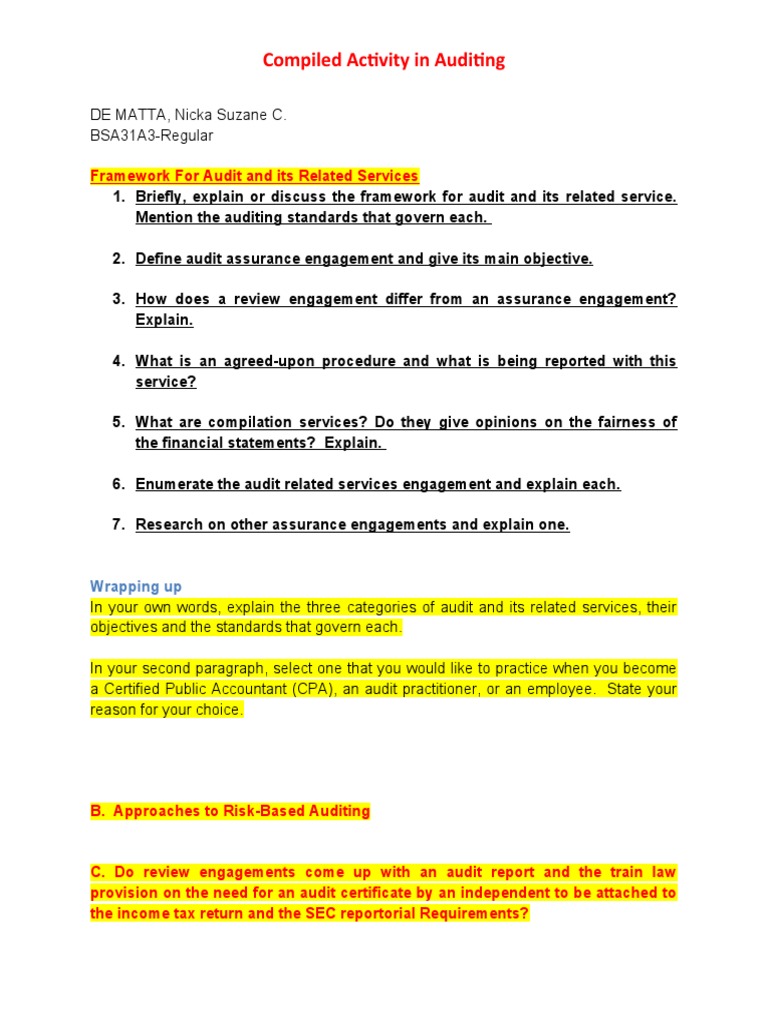 Compiled Activity in Auditing: Wrapping Up | PDF | Audit | Risk