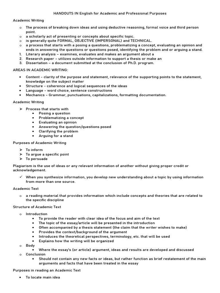 HANDOUTS IN English For Academic and Professional Purposes PDF | PDF ...