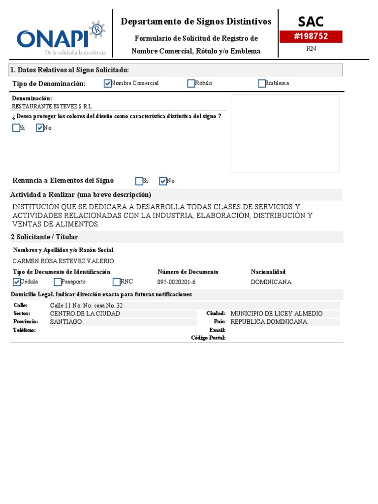 Formulario de La Onapi para Impresion | PDF | República Dominicana ...