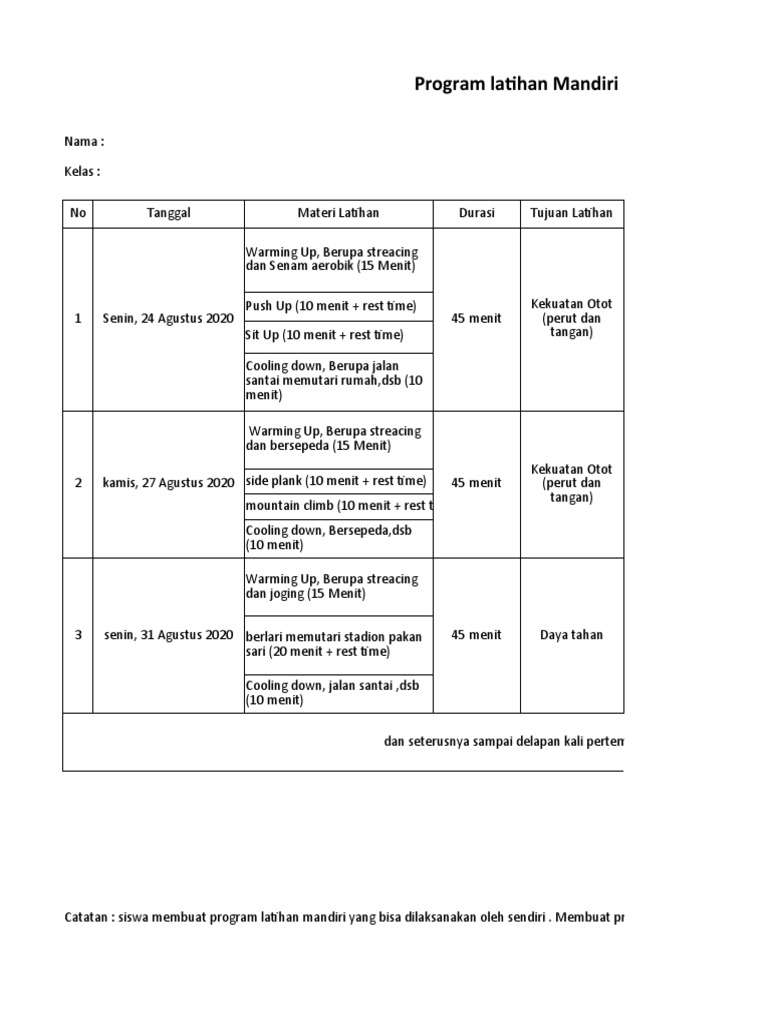 Program Latihan Kebugaran Mandiri 1 Bulan | PDF