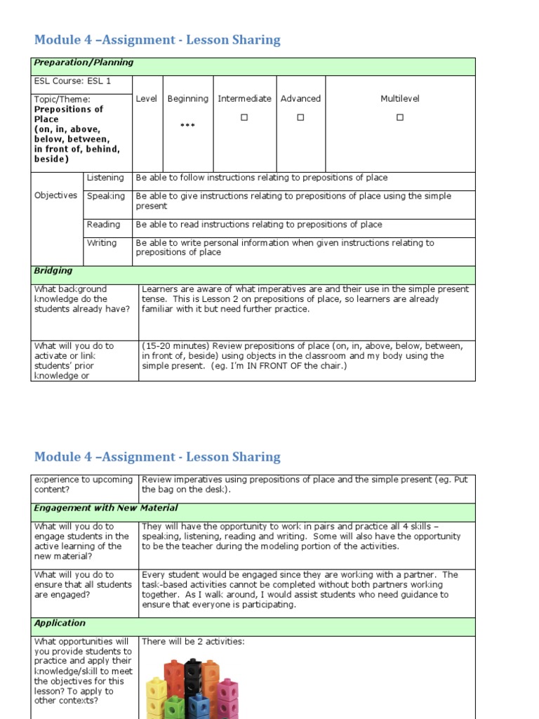 Prepositions of Place Lesson Plan | PDF | Lesson Plan | Education Theory