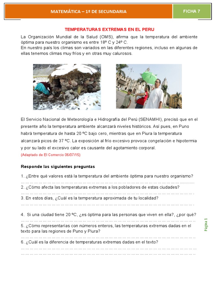 RP-MAT1-K07 - Ficha #7 NUMEROS ENTEROS | PDF | Entero | Sustracción