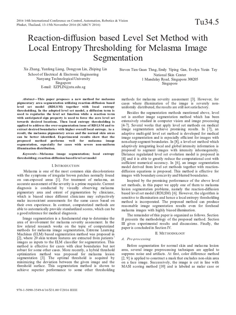 Reaction-Diffusion Based Level Set Method With Local Entropy Thresholding For Melasma Image ...