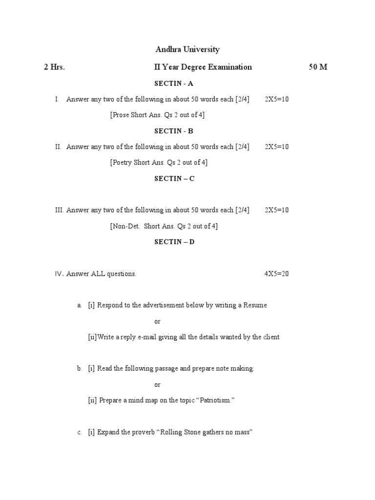 Andhra University Degree Exam Format | PDF