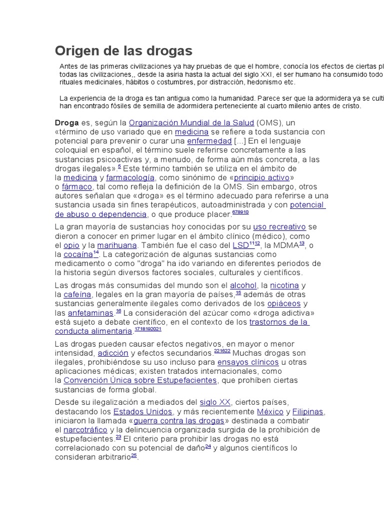 Origen De Las Drogas Pdf Drogas Farmacología