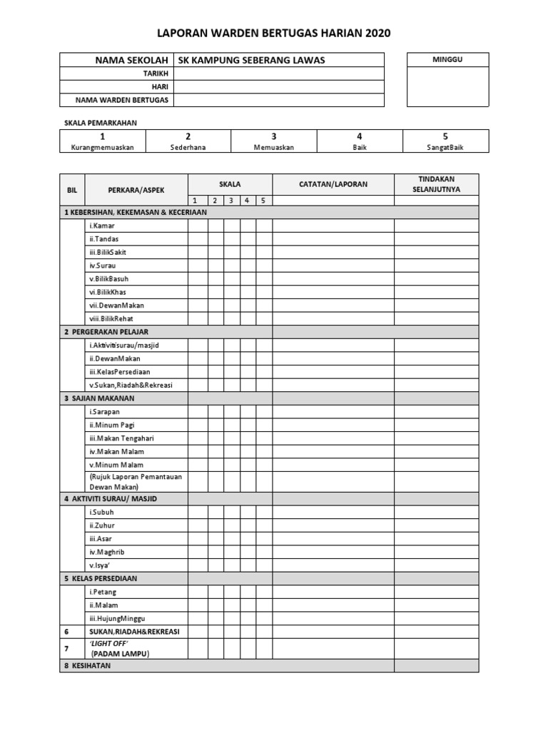 Laporan Harian Warden Asrama 2020 | PDF