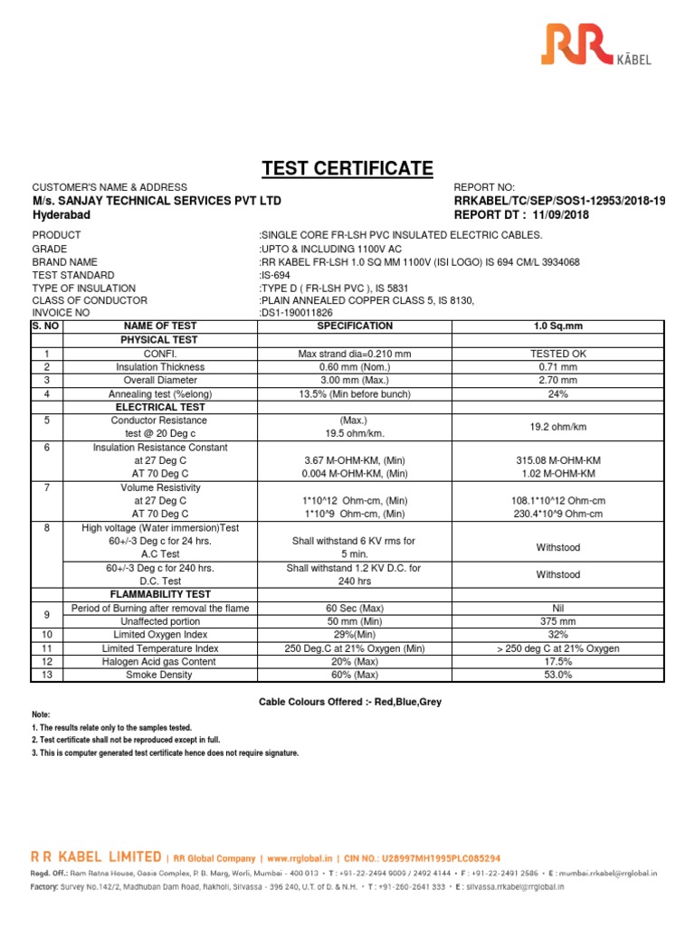 Test Certificate | PDF | Insulator (Electricity) | Electrical ...