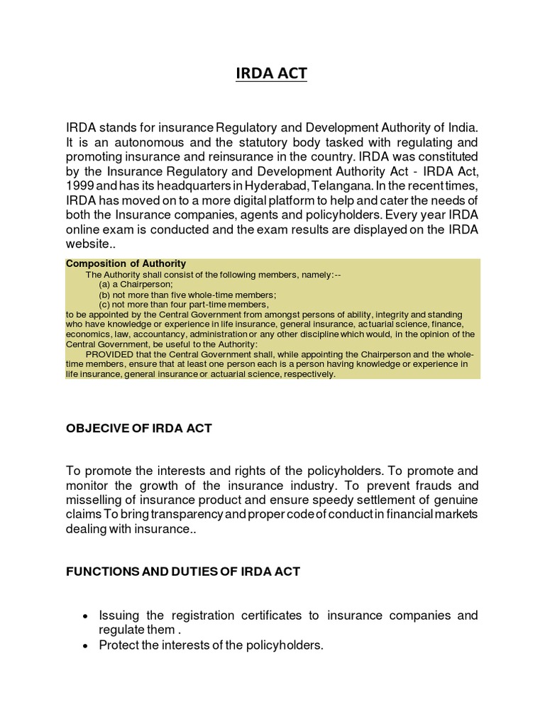 IRDA ACT Assignment | PDF | Insurance | Corporate Governance