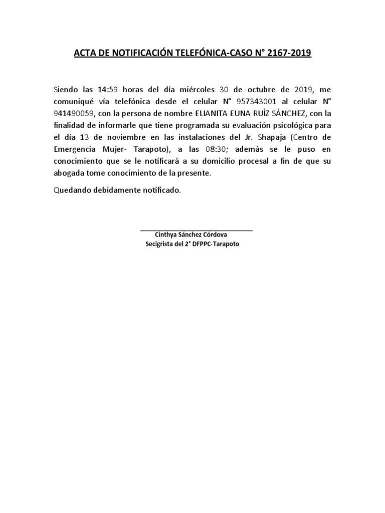Acta de Notificacion Telefonica | PDF