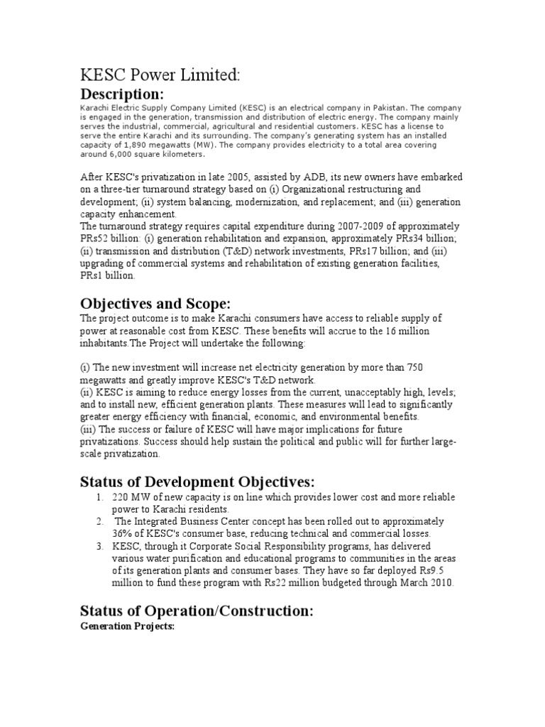 KESC Power Limited | PDF | Electricity Generation | Electric Power ...
