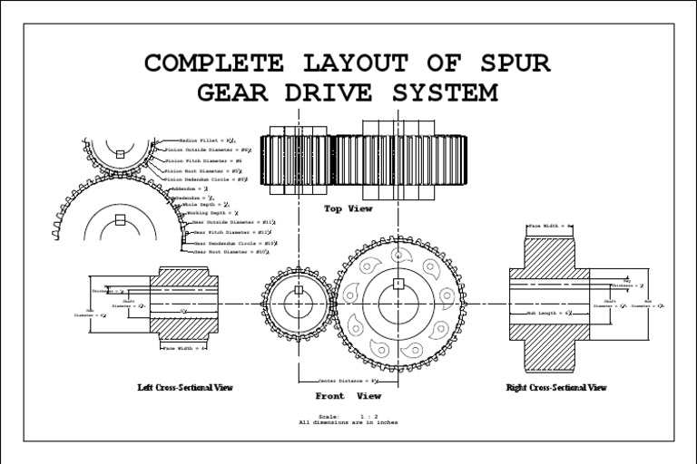 Complete Layout of Spur Gear Drive System: Top View | PDF | Gear ...