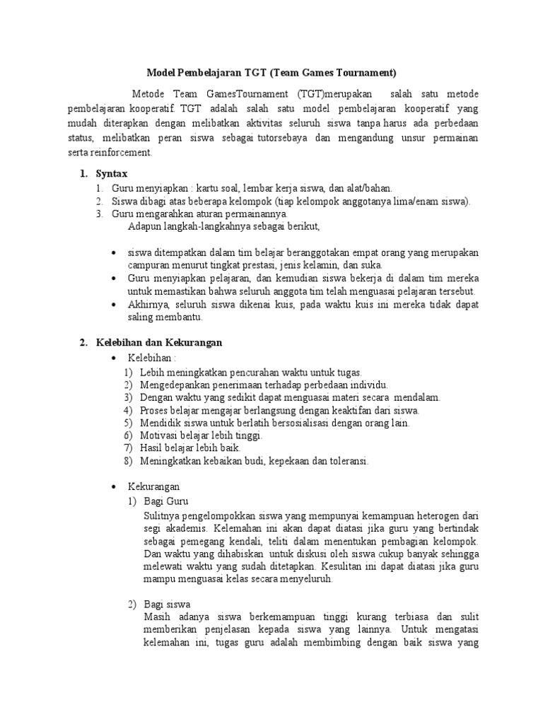 Model Pembelajaran TGT | PDF