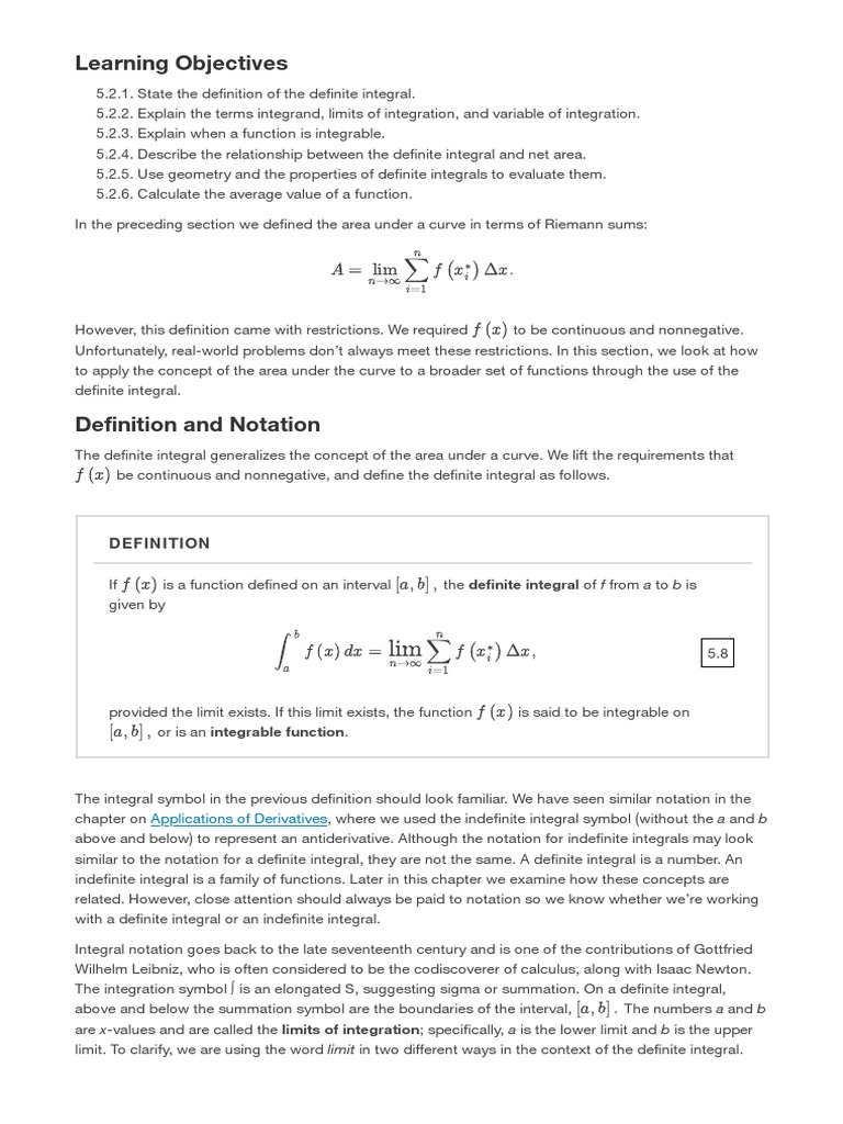 The Definite Integral - Calculus Volume 1 | PDF | Integral | Area