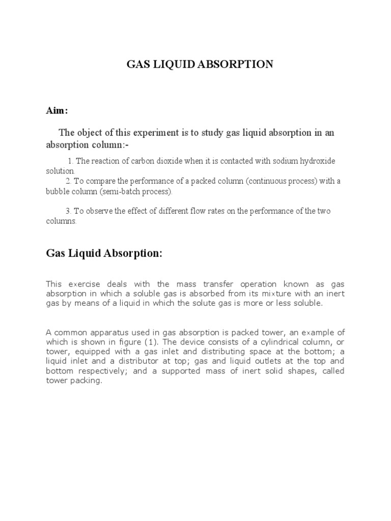 Gas Liquid Absorption | PDF | Solution | Gases