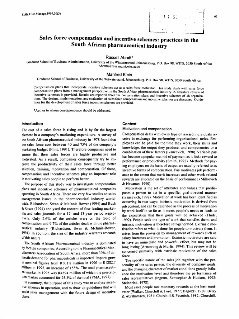 Sales Force Compensation and Incentive Schemes Pra | PDF | Incentive ...