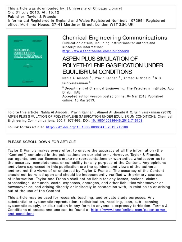 Aspen Plus Simulation of Polyethylene Gasification | PDF | Gasification ...