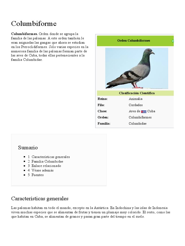 Columbiforme - EcuRed PDF | PDF | Columbidae | Aves holarctic