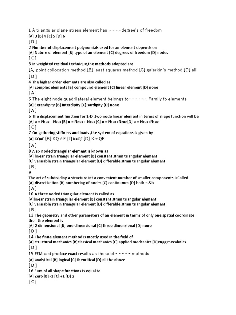 Fea MCQ On Theory | PDF | Finite Element Method | Continuum Mechanics