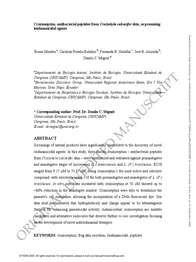 Original Unedited Manuscript: A B C B A | PDF | Biology | Science