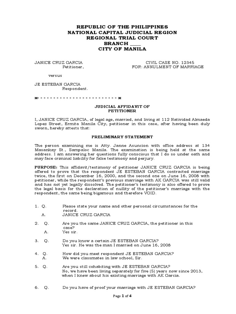 JA Annulment Sample | PDF | Affidavit | Perjury