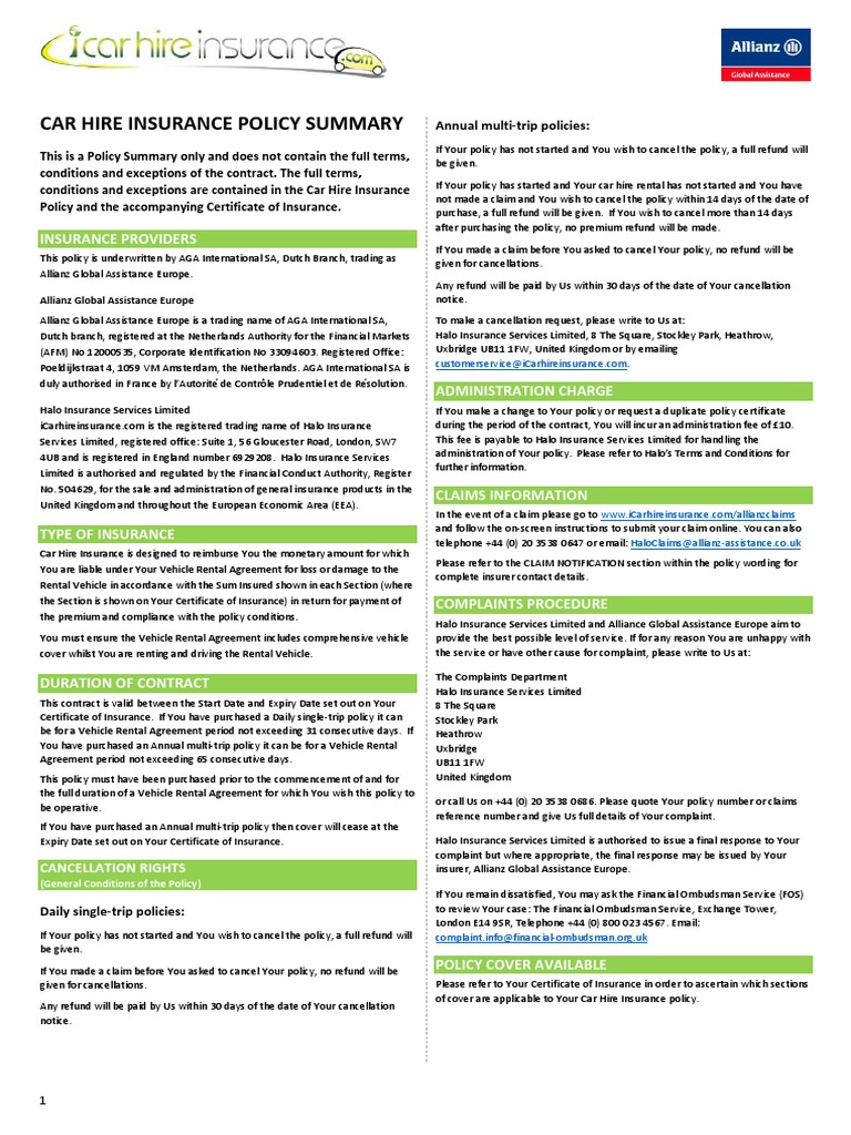 Car Hire Insurance Policy Insights: Coverages, Exclusions, and Claims ...