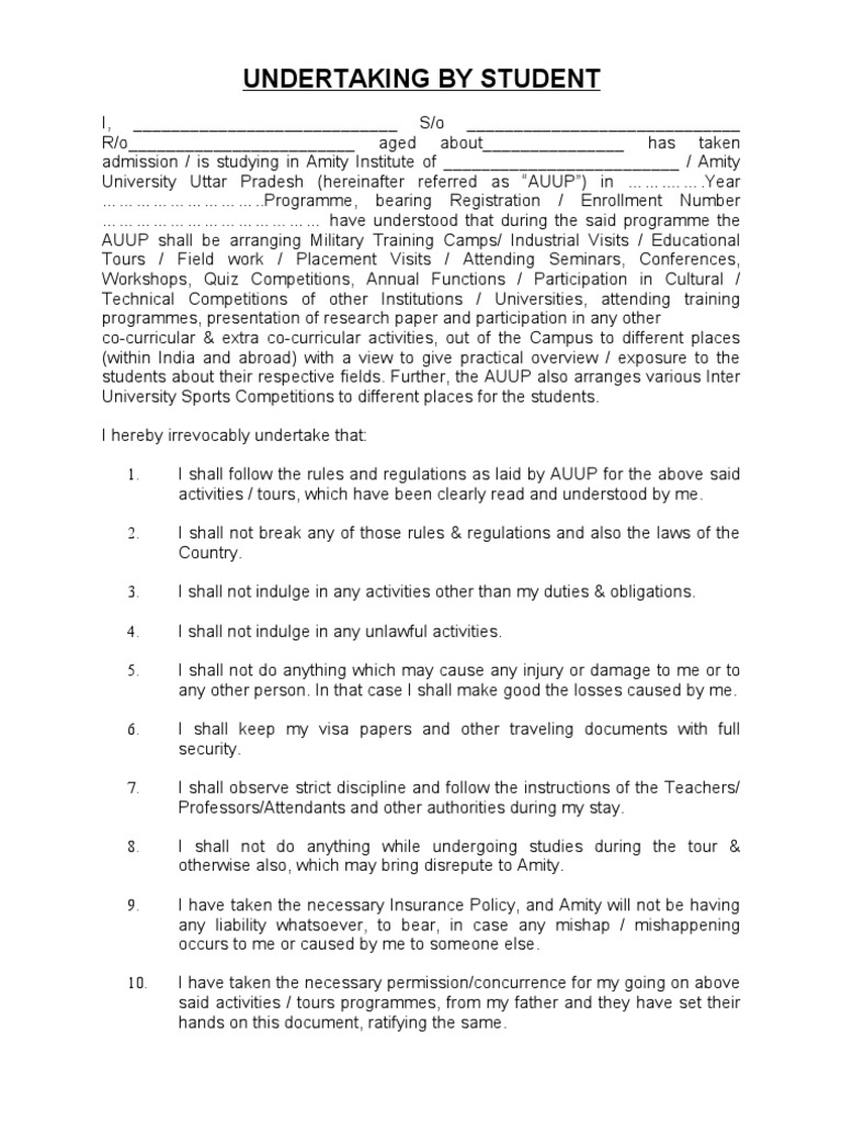 Student Undertaking for Amity University | PDF | Career & Growth
