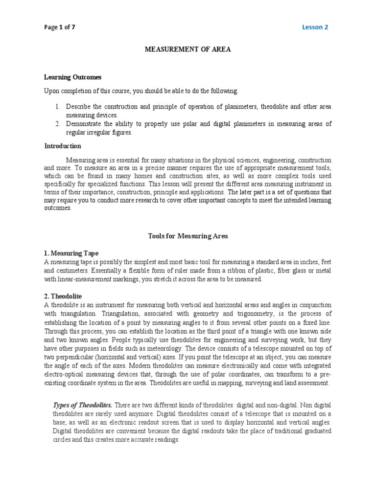 Area Measurement Tools Explained | PDF | Science & Mathematics