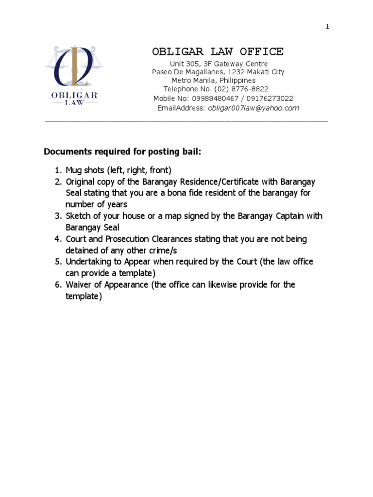 Bail Document Requirements in the Philippines | PDF